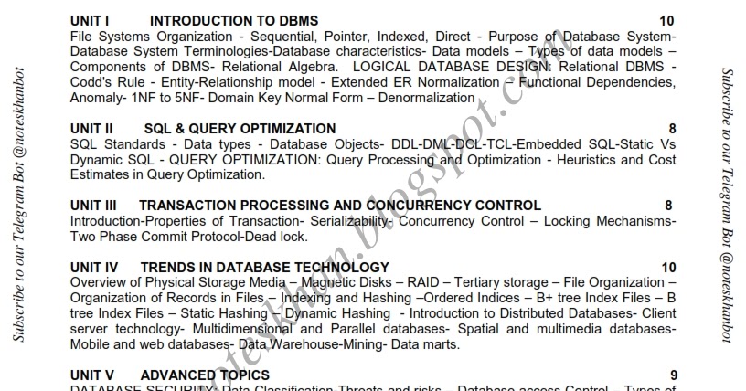 Cs6302 Database Management Systems Syllabus Semester Iii Cse Be Anna University Regulation 2013