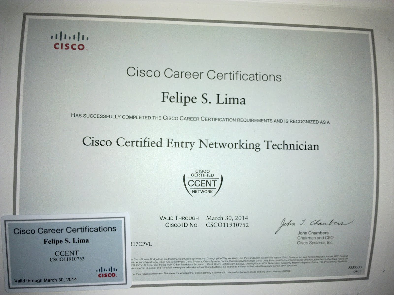 F. Lima's Weblog: CCENT Certificate