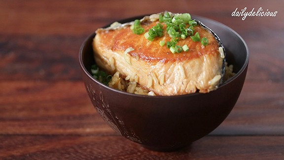 dailydelicious: One dish meal: Miso Brown rice with Grilled Salmon