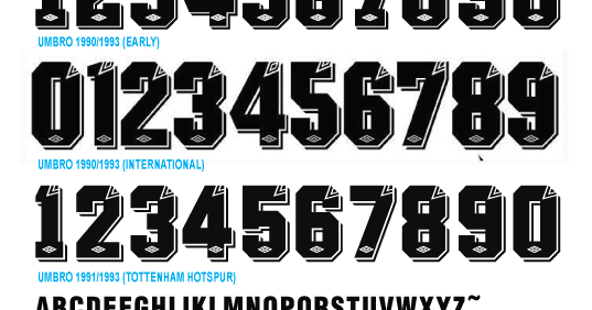 Football teams shirt and kits fan: Font Comparison Umbro Early 90s