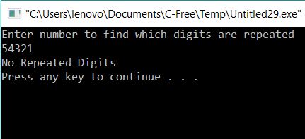 All C Programs: Check if Repeated digits are there using Recursion