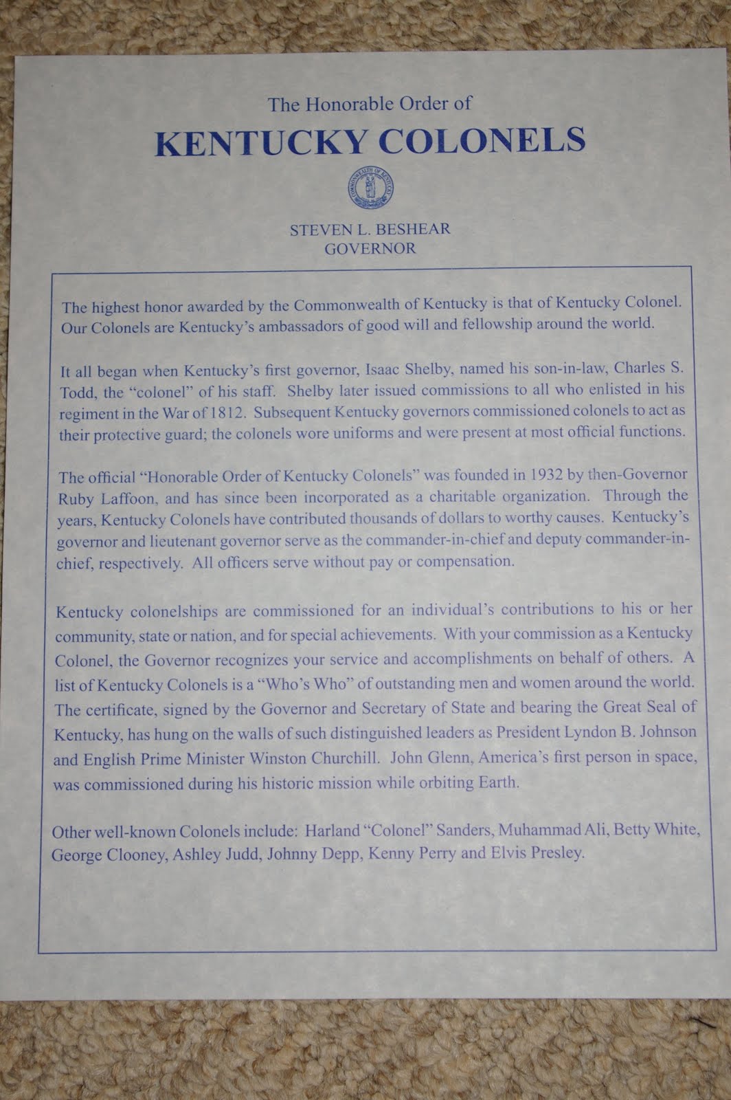 Living Thru Faith: Our Kentucky Colonel