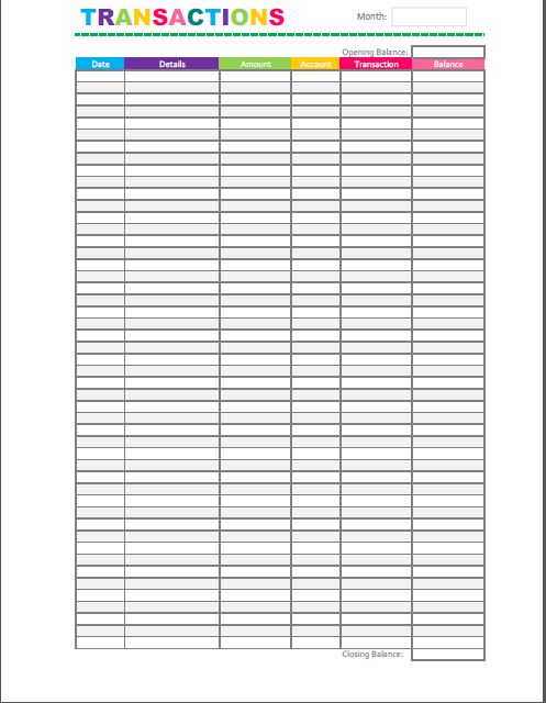 Budget Planner - Transaction Record Printable | Polka Dots and Rainy ...