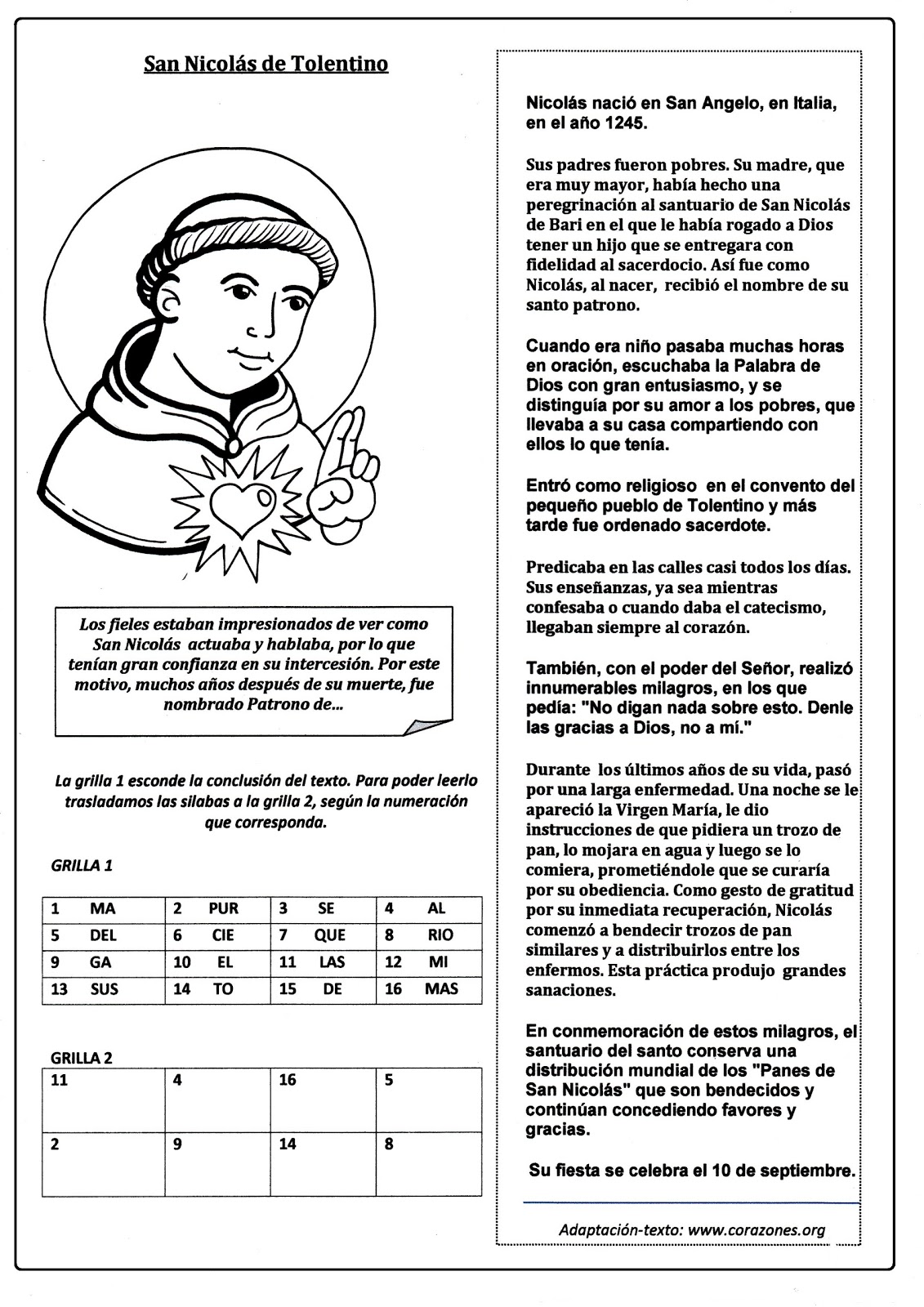 El Rincón de las Melli: San Nicolás de Tolentino (historia con juego)