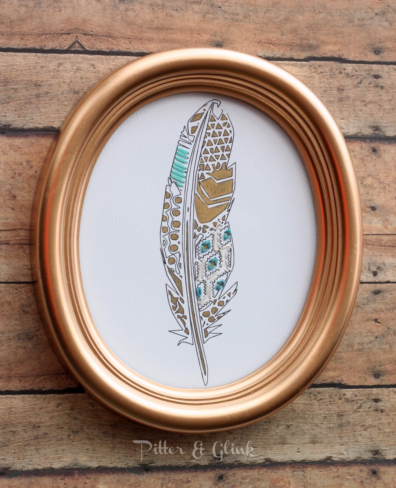 PitterAndGlink: {DIY Stitched Geometric Feather Art}