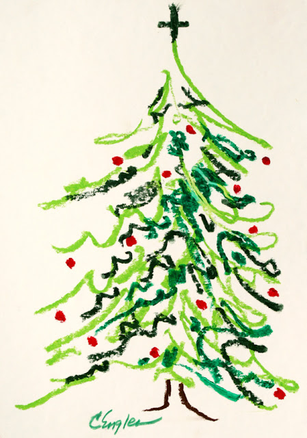 Carol Engles Art: Christmas Tree, abstract oil pastel drawing by Carol ...