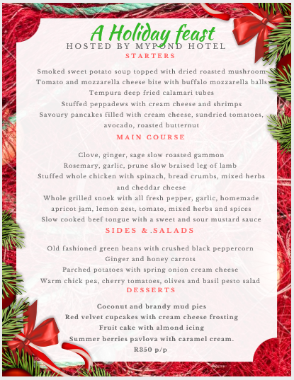 MyPond Hotel ****: CHRISTMAS MENU
