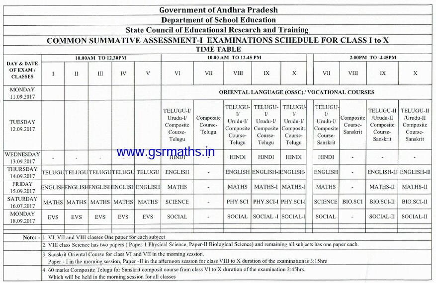 SA 1 Timetable 2017 -18 - GSR INFO - AP Teachers