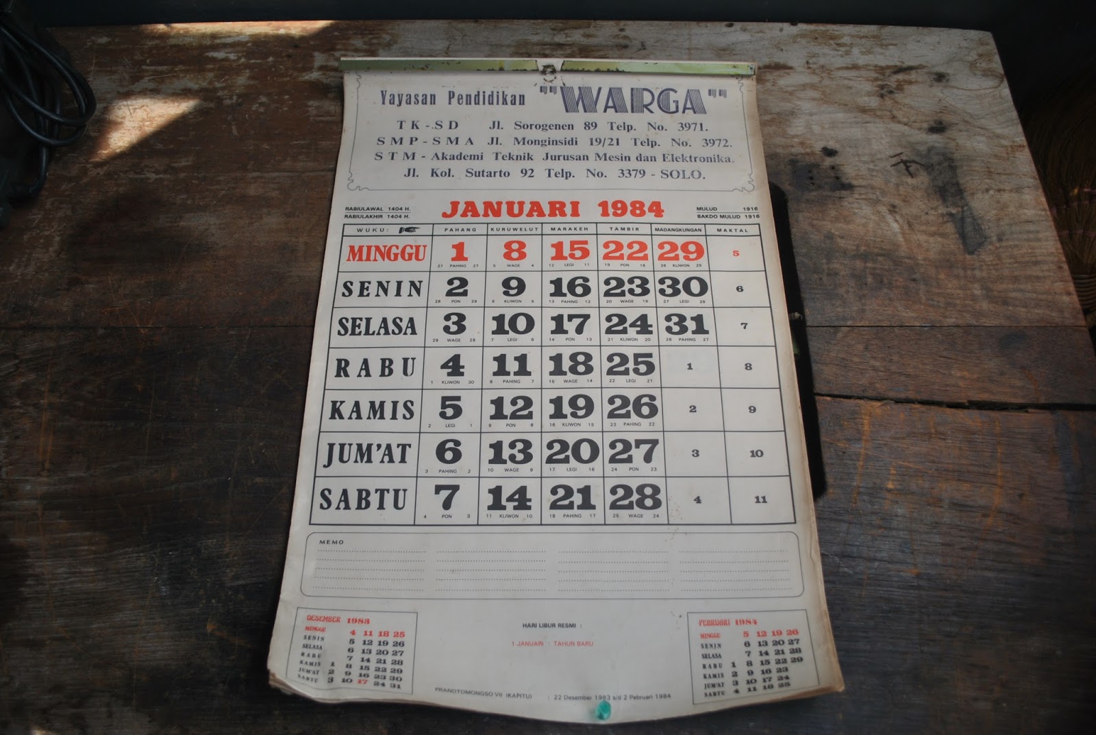 BOBO ART AND CURIOS: KALENDER LAMA 1980 .1981 .1983 ,1984 ,KONDISI BAIK ...