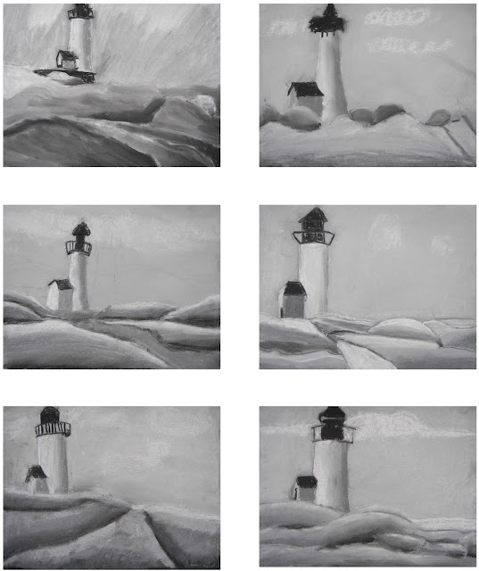 The Rolling Artroom: Charcoal Lighthouses 4th-6th Grade