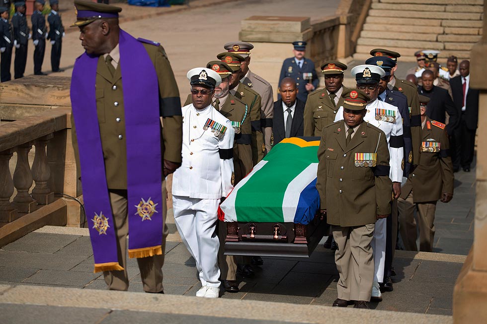 Nelson Mandela's coffin goes on public view.