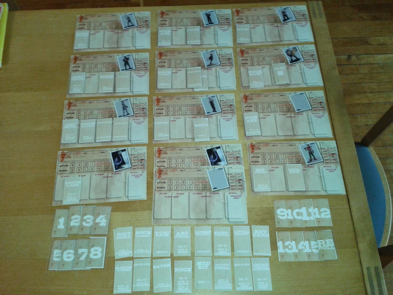 Character Stat Cards, Equipment Cards, and Initiative Cards