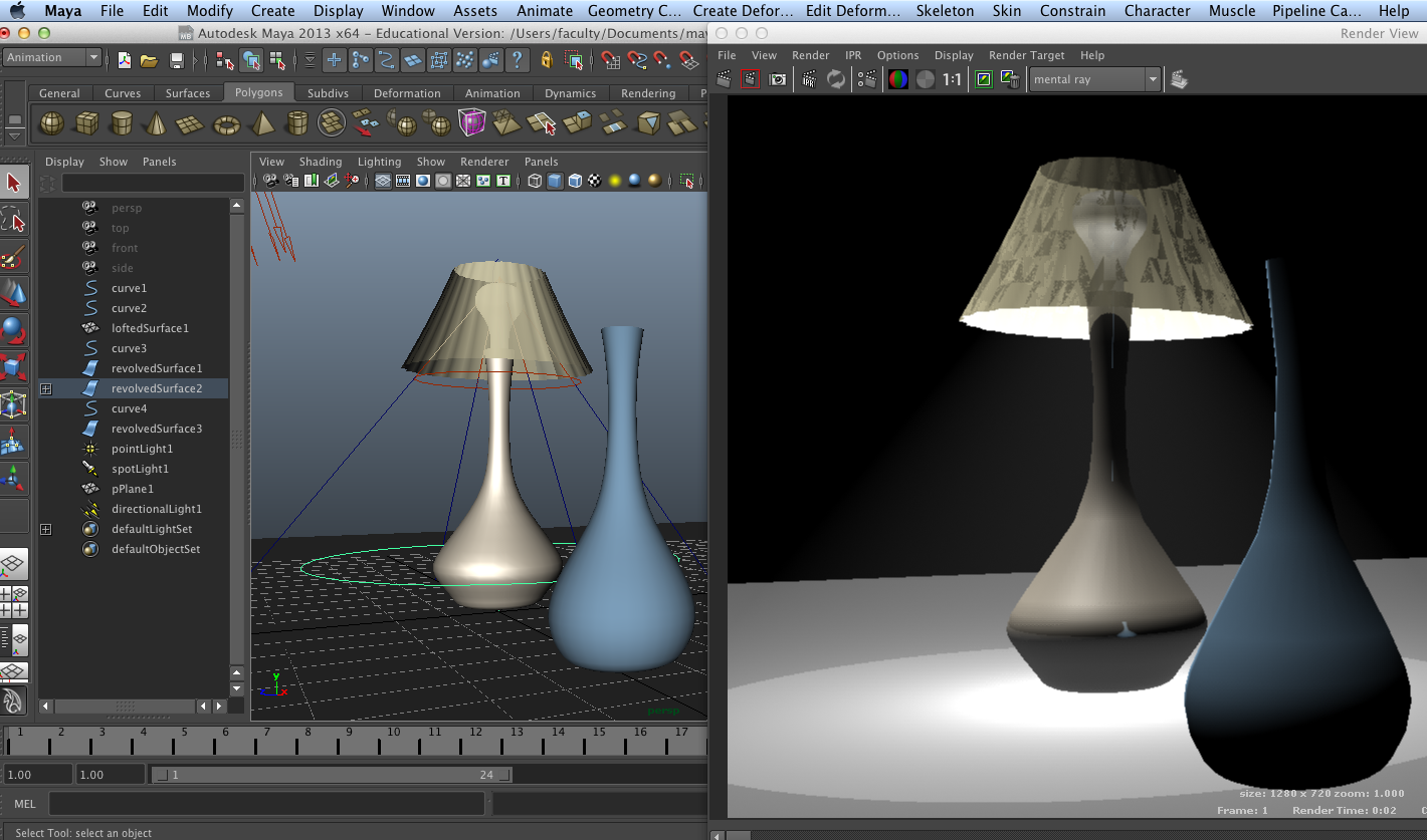 Advanced Animation: one of Kelsey's lamp sketches in Maya