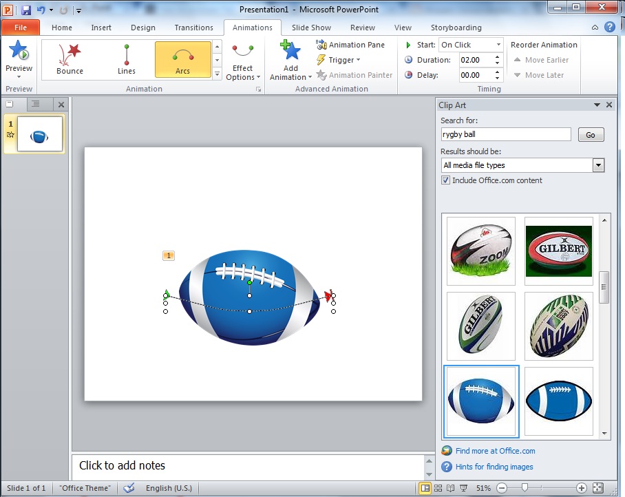 Уроци на фотошоп, GIMP, MS Office, Scratch, HTML&CSS: Анимация на ръгби топка с MS PowerPoint ...