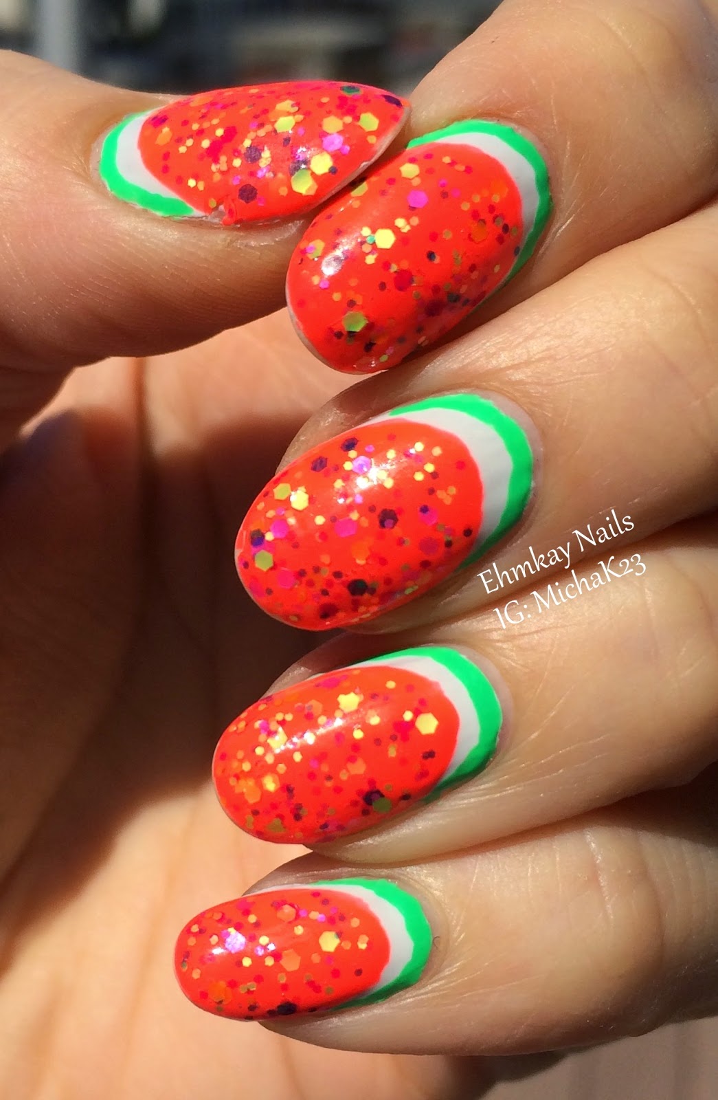 ehmkay nails: Neon Watermelons with China Glaze Electric Nights Collection