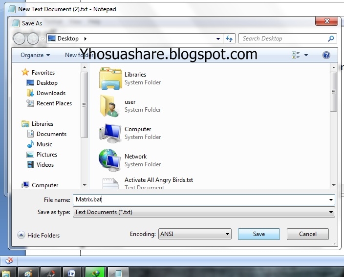 Yhosua-Share: Cara Membuat Efek Matrix Dengan NotePad Matrix NotePad