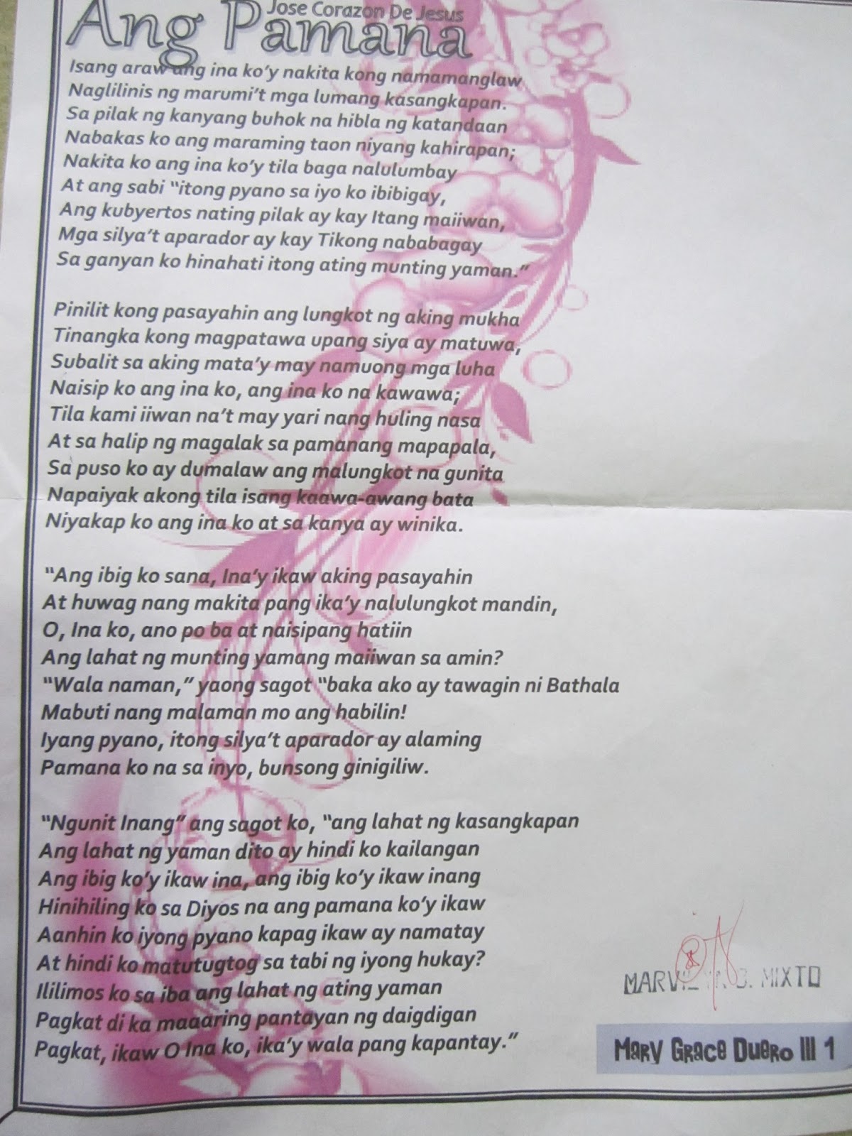 Mary Grace C. Duero: Ang Pamana