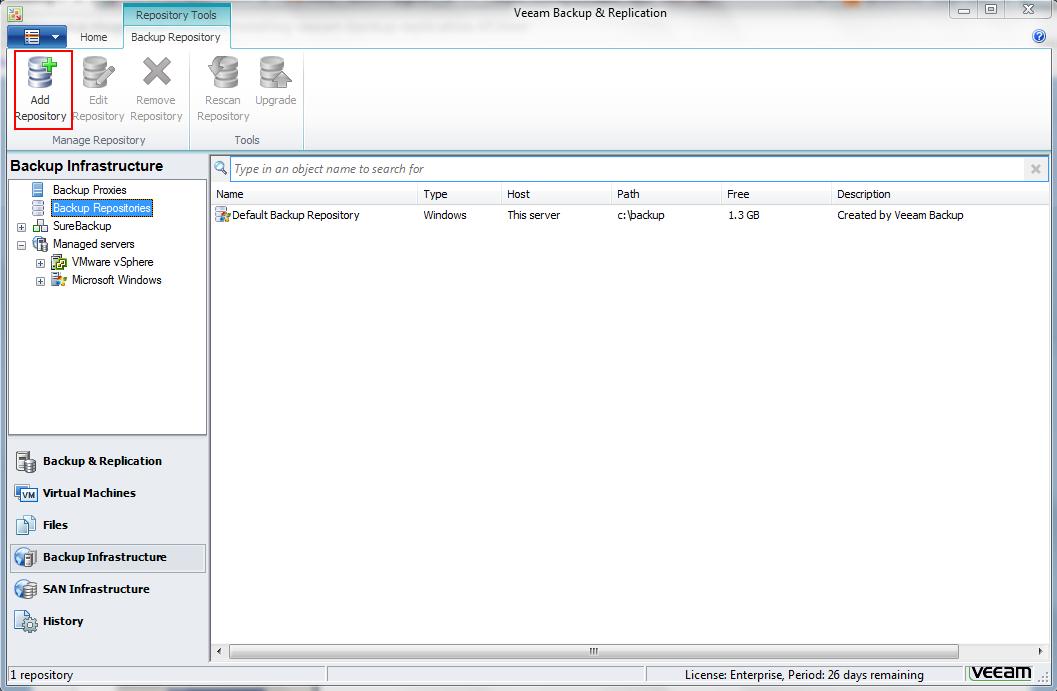 Creating Backup Repository in Veeam Backup & Replication 6.5