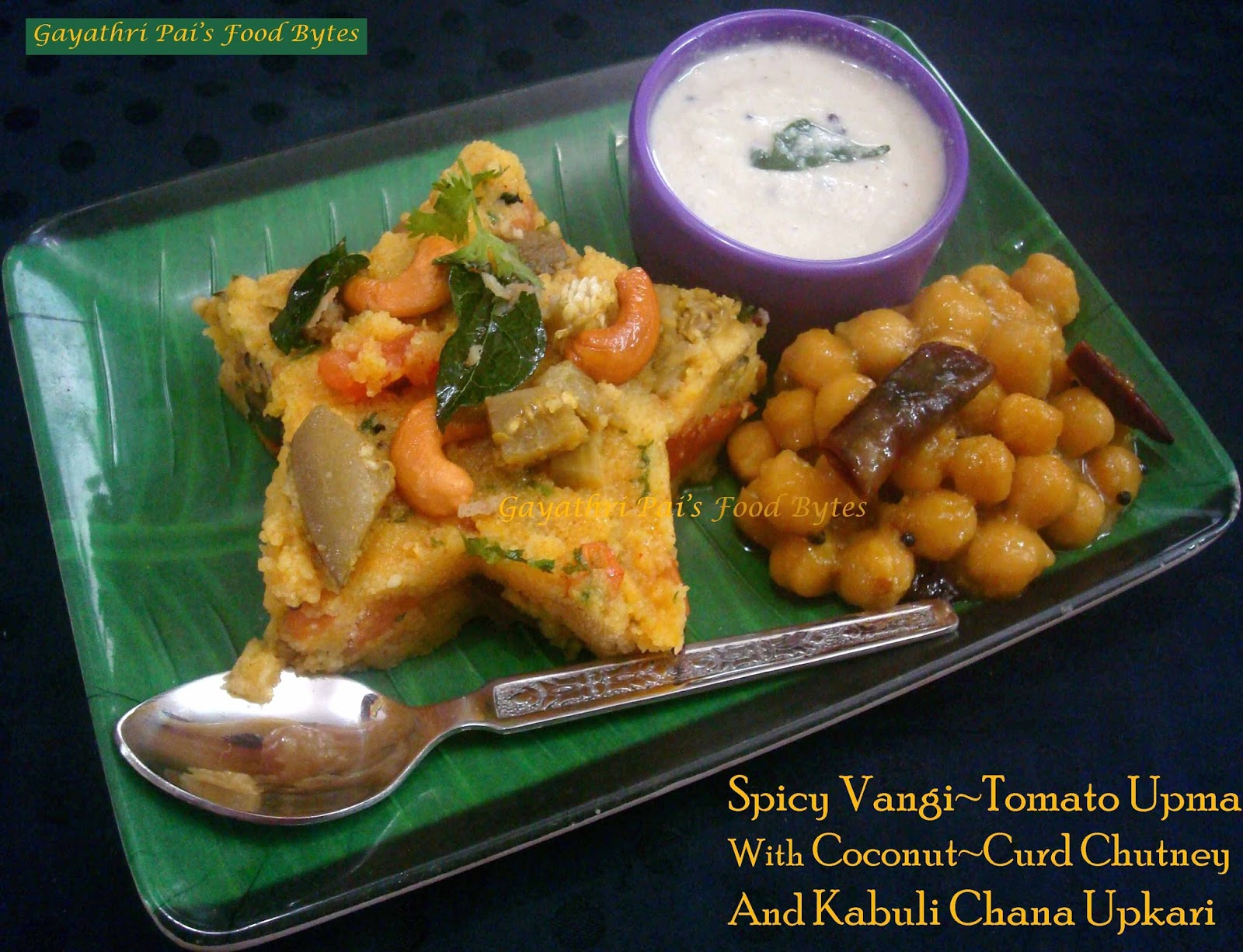 Gayathri Pai's Food Bytes: Spicy Vangi ~ Tomato Upma With Coconut Curd ...