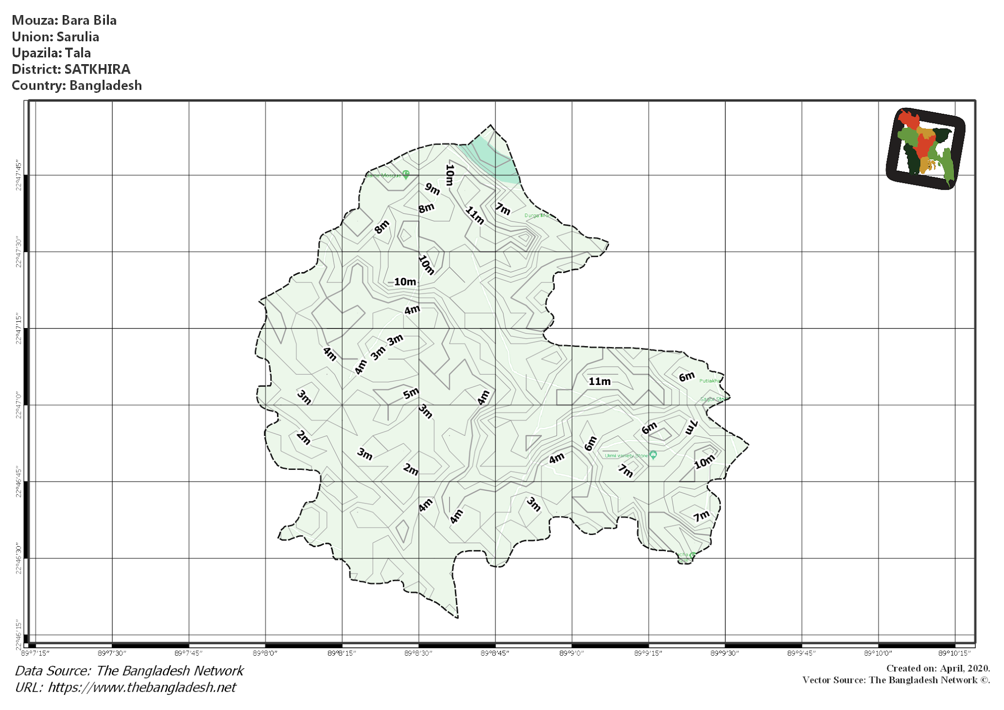 Map of Bara Bila Mouza, Tala, Satkhira