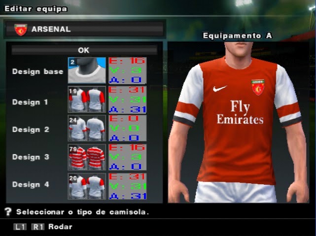Uniforme Arsenal 2014 para PES 2014 de PS2