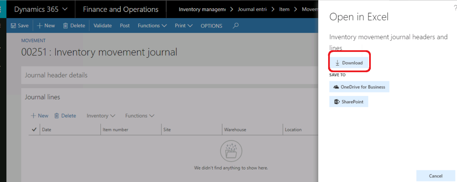 How to import movement journal in dynamics 365?