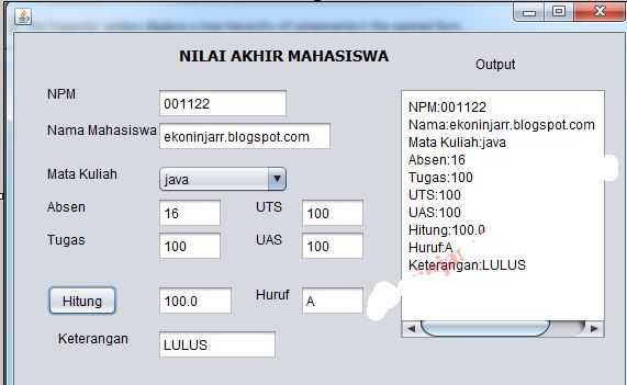 Contoh Aplikasi Java Netbeans Menghitung Nilai Akhir Mahasiswa - JAVA ...