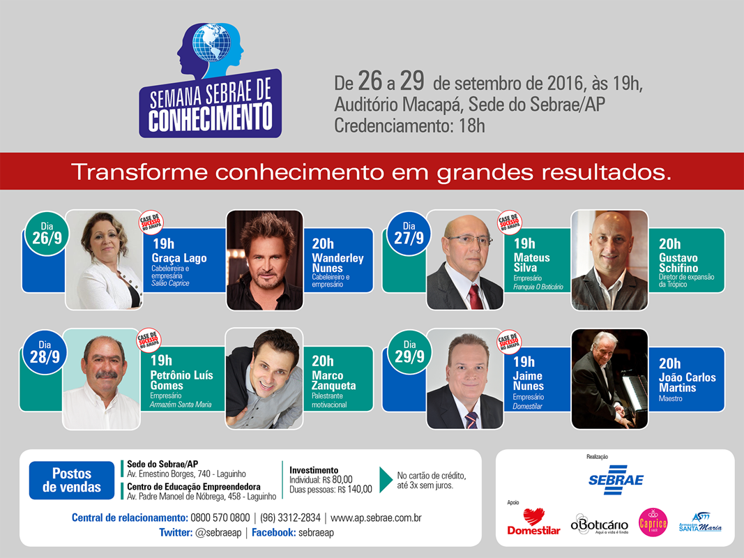 Inscrições abertas para a Semana Sebrae de Conhecimento ~ Sebrae Amapá Inscrições abertas para a Semana Sebrae de Conhecimento ~ Sebrae Amapá