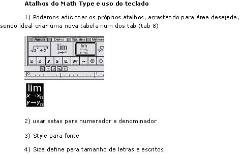 Cálculo e Matemática Elementar : Math Type - Atalhos no teclado