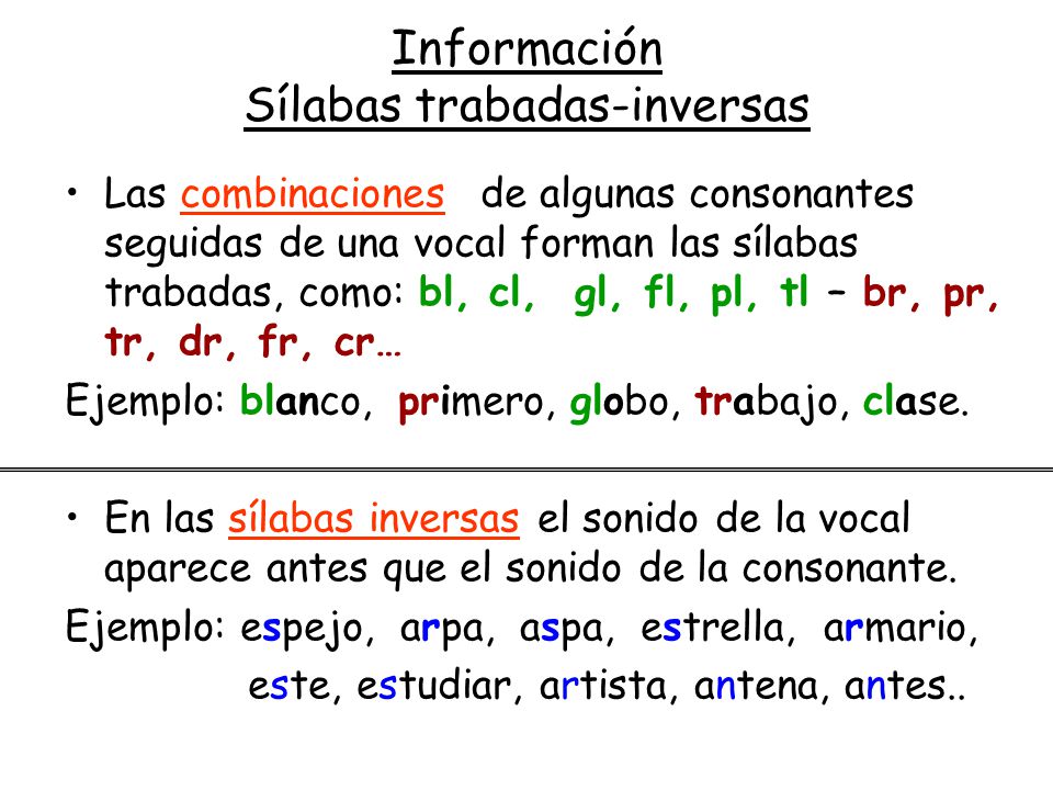Estrategias para leer y escribir.: Definición de silabas inversas y ...