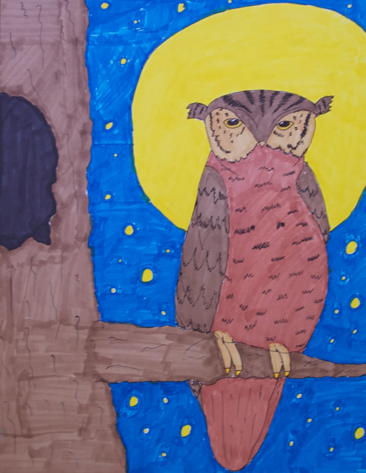 Art Classes for Homeschool Students: Owl with Full Moon