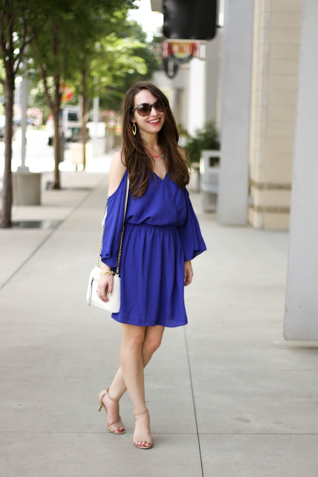 Blue Cold Shoulder Dress | Caralina Style