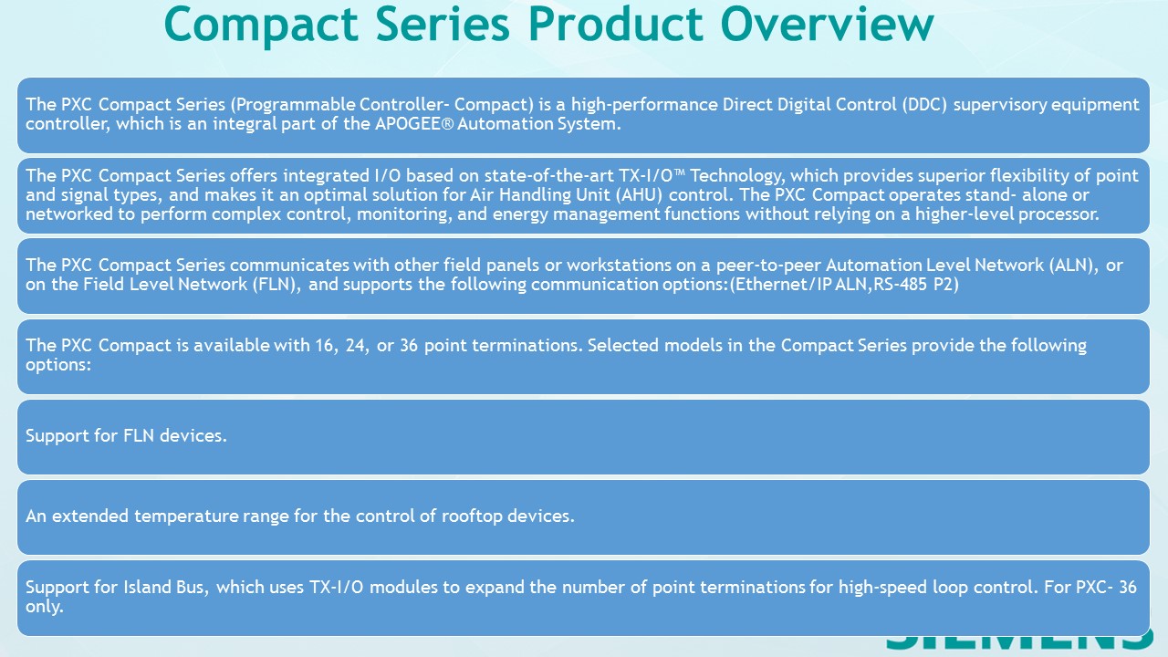 Siemens PXC Controller Series Part-1