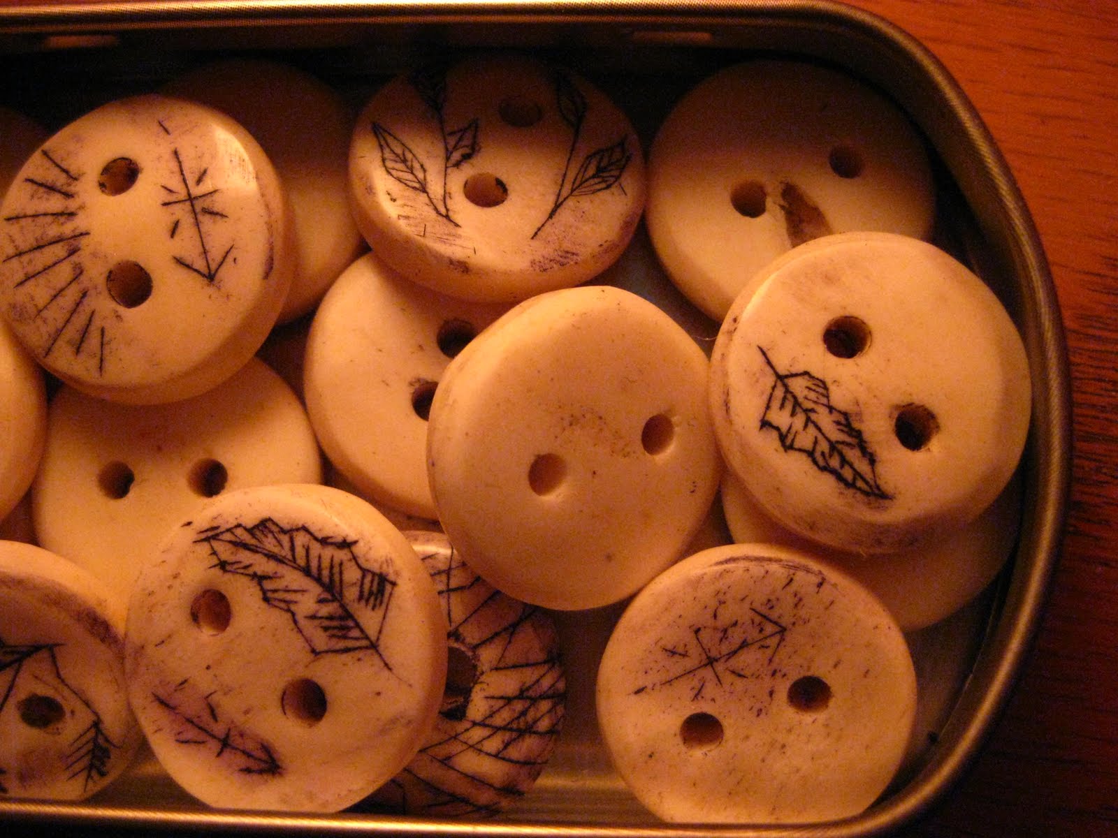 thatcher: cow bone scrimshaw buttons