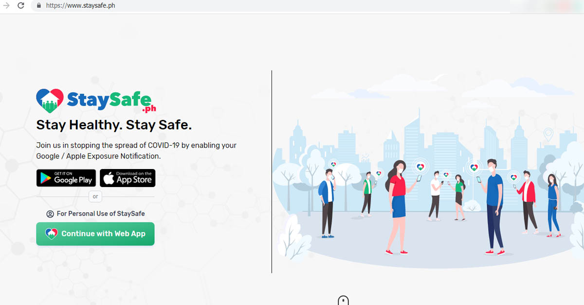 The homepage of the StaySafe PH website allows individuals to download ...