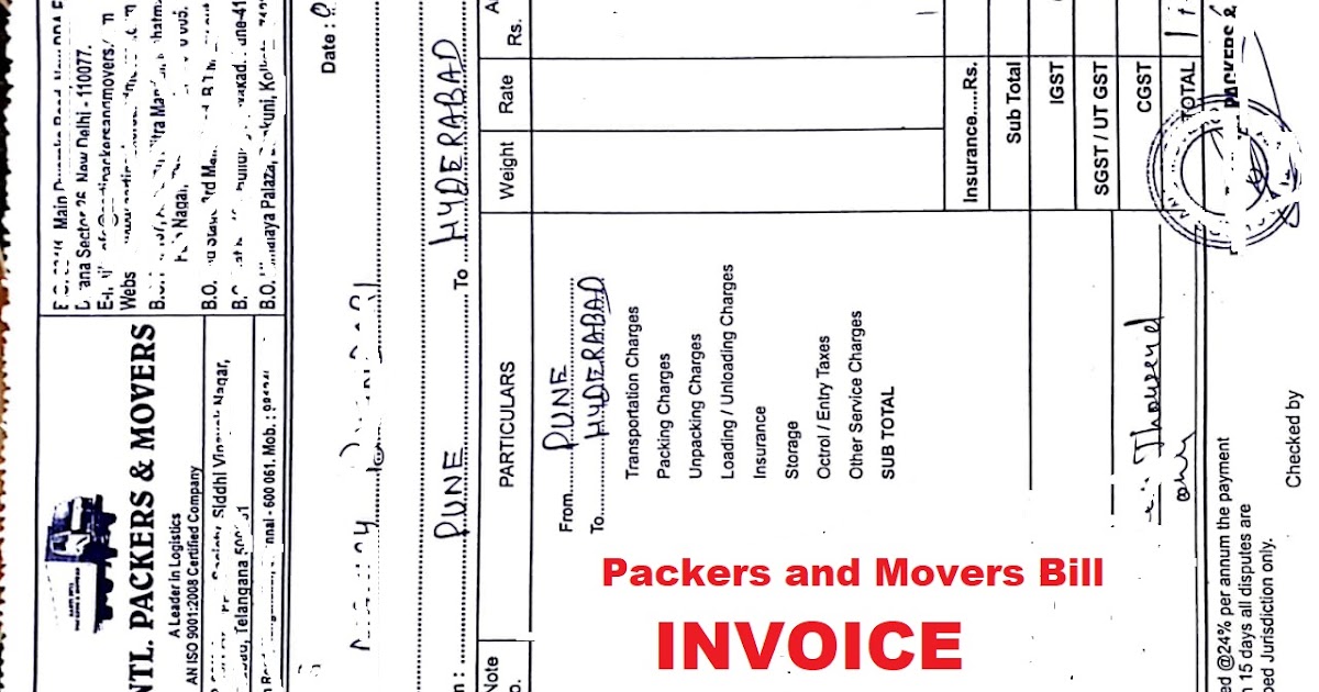 100% 9380223600 ORIGINAL GST Packers Movers Bill For Claim Chennai ...