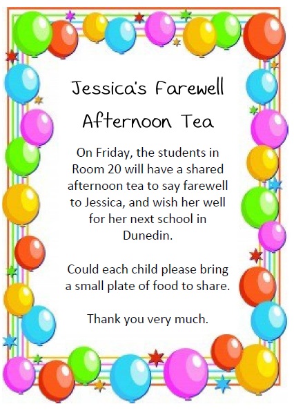 Room 20's Sharing Space: Jessica's farewell afternoon tea on Friday