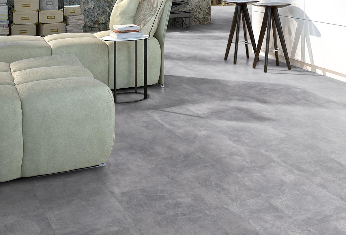 Karo Parke Laminat: Gri Beton Çini Karo Laminat Parke