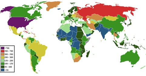 Diritti Umani - Human Rights: World Prison Population Rates per 100,000 ...