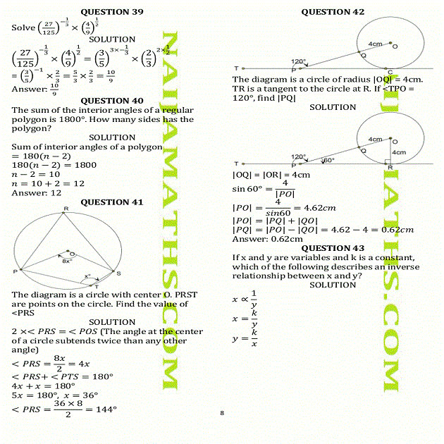 WAEC Maths Questions and Answers: