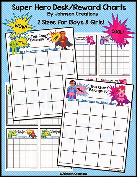 Johnson Creations: Super Hero Reward / Desk Charts!