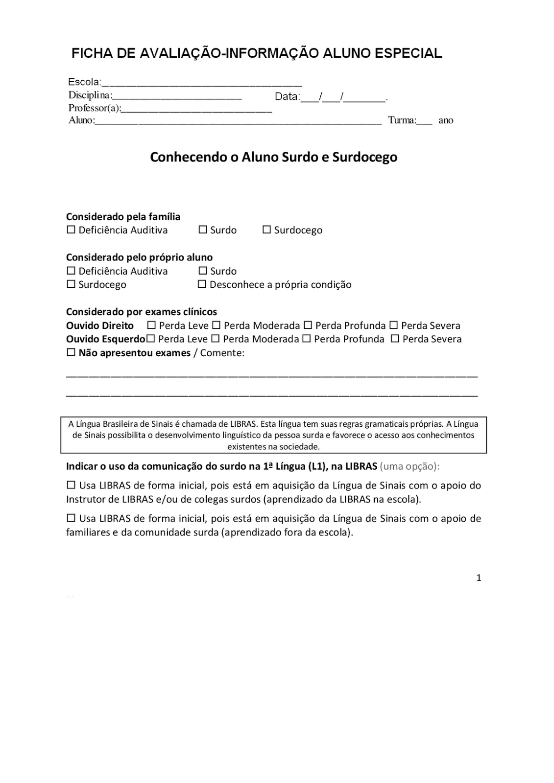 Escola Tiragem Portal: FICHAS DE AVALIAÇÃO DIAGNÓSTICA ALUNOS ESPECIAIS ...