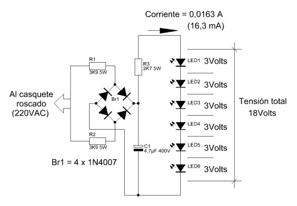 Electronica y proyectos: Lampara LED, con carcasa de foco bajo consumo