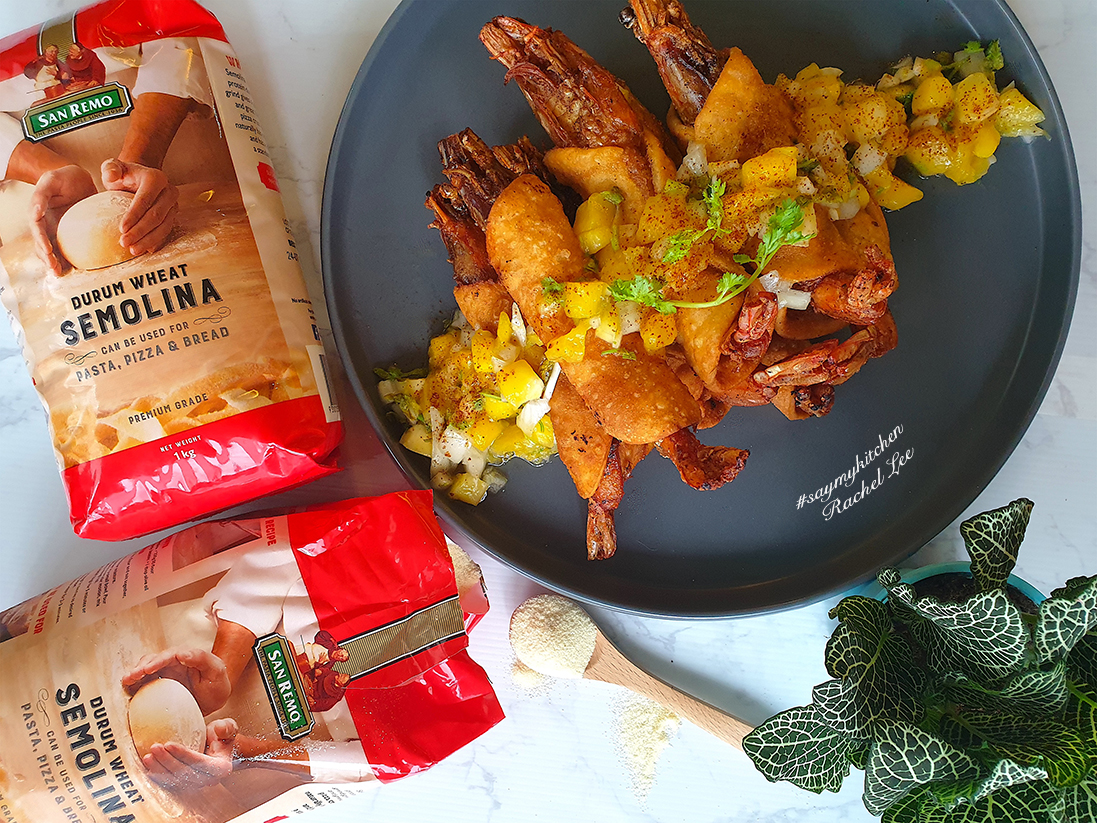 Say My Kitchen: Golden Prawn Rolls with Mango Salsa 黄金香芒虾卷