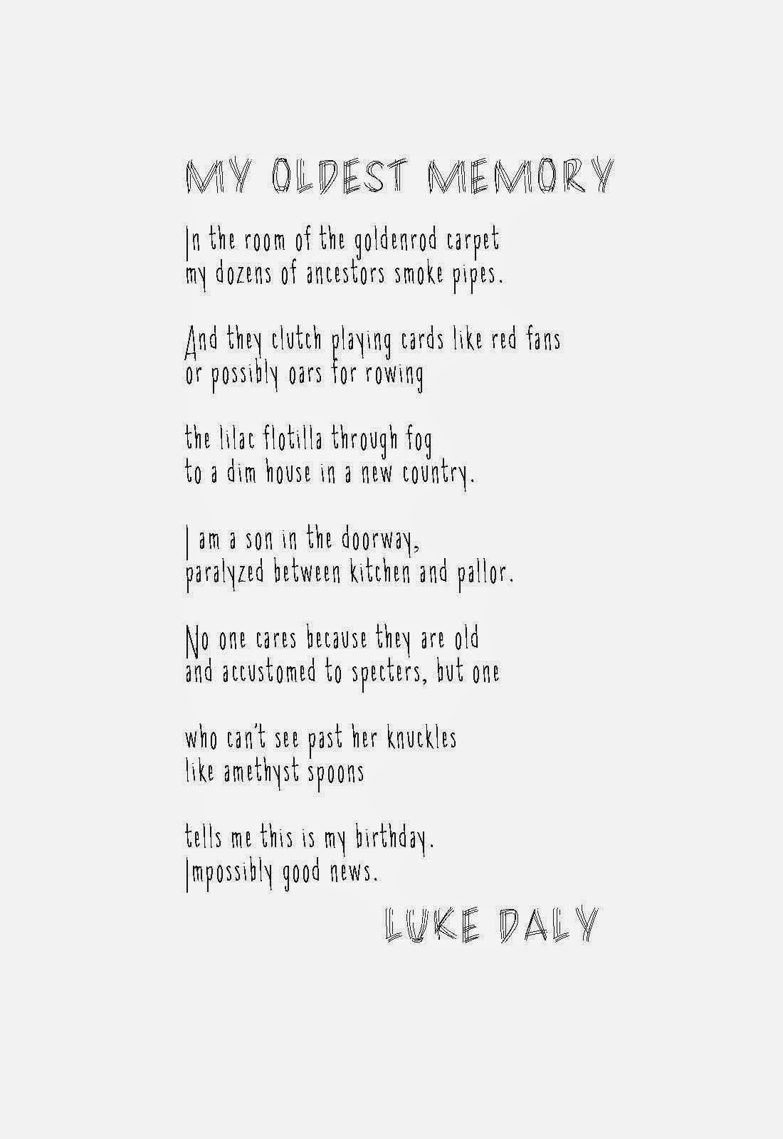 Architrave Press: "My Oldest Memory" by Luke Daly