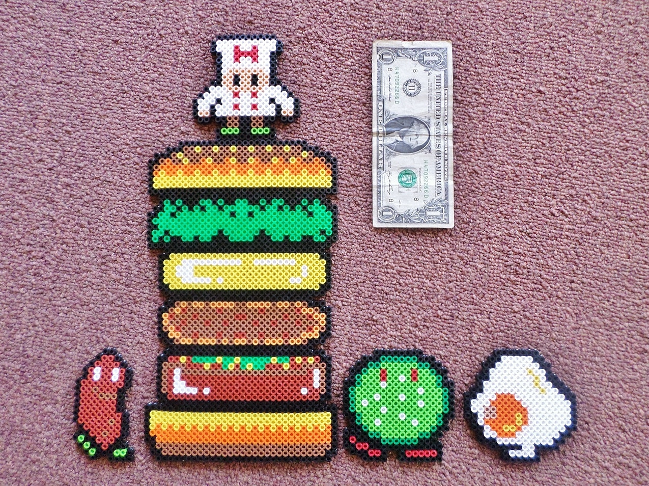 Long Black Fingers : Burger Time Perler Beads