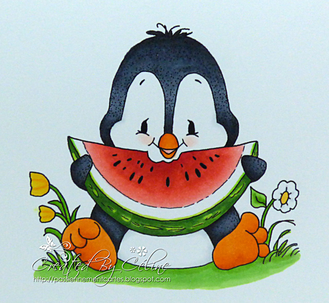 Passionnément Cartes: DT Whimsy stamps - penguin loves watermelon