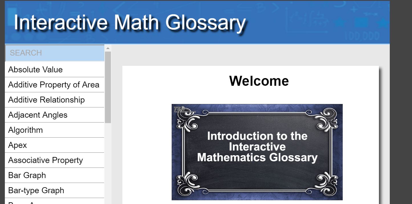 Forever a Student: Interactive Math Glossary