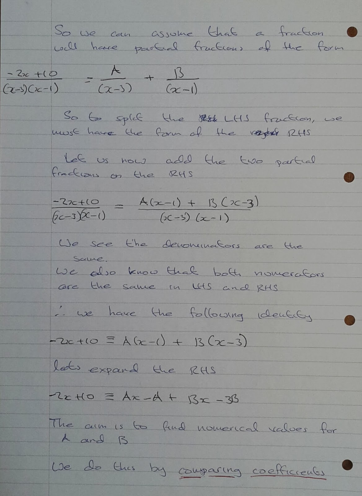 A Level Maths Notes: A2 Partial Fractions: 2 linear factors in ... A Level Maths Notes: A2 Partial Fractions: 2 linear factors in ...