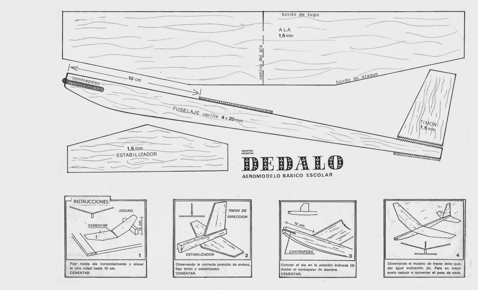 Prensa Aeronáutica: Plano del aeromodelo básico "Dédalo"